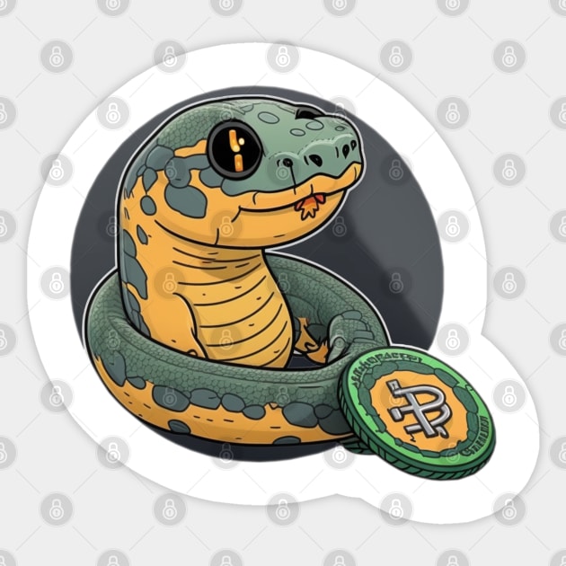 Kawaii Anaconda Snake With a Crypto Coin - Cute Snake - Sticker | TeePublic